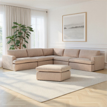 Ashleigh 5 Seater Corner Modular Sofa With Ottoman | Target Furniture NZ